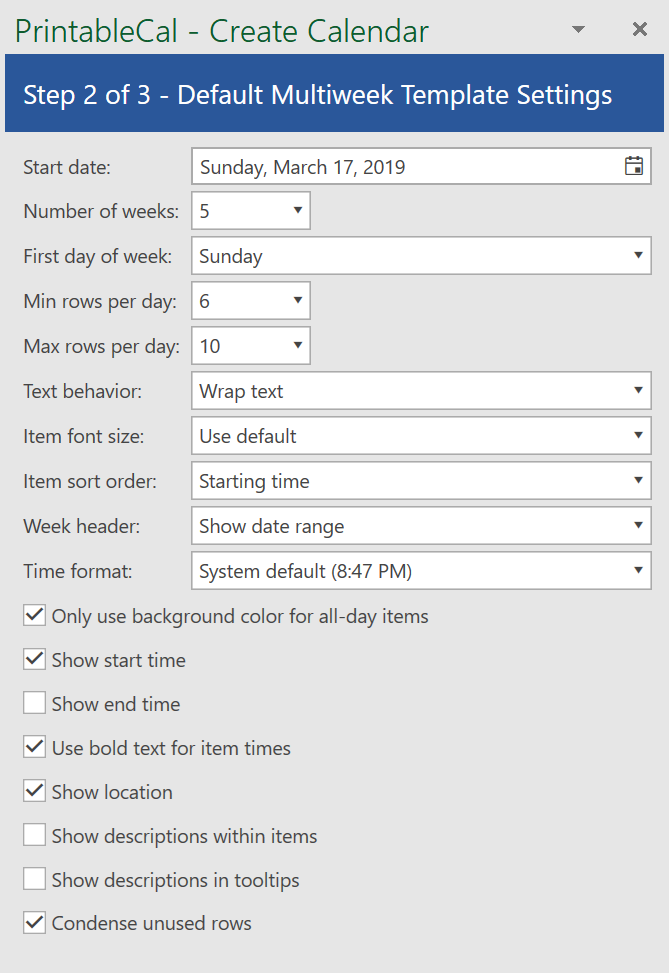 Two Week Calendar Template Excel